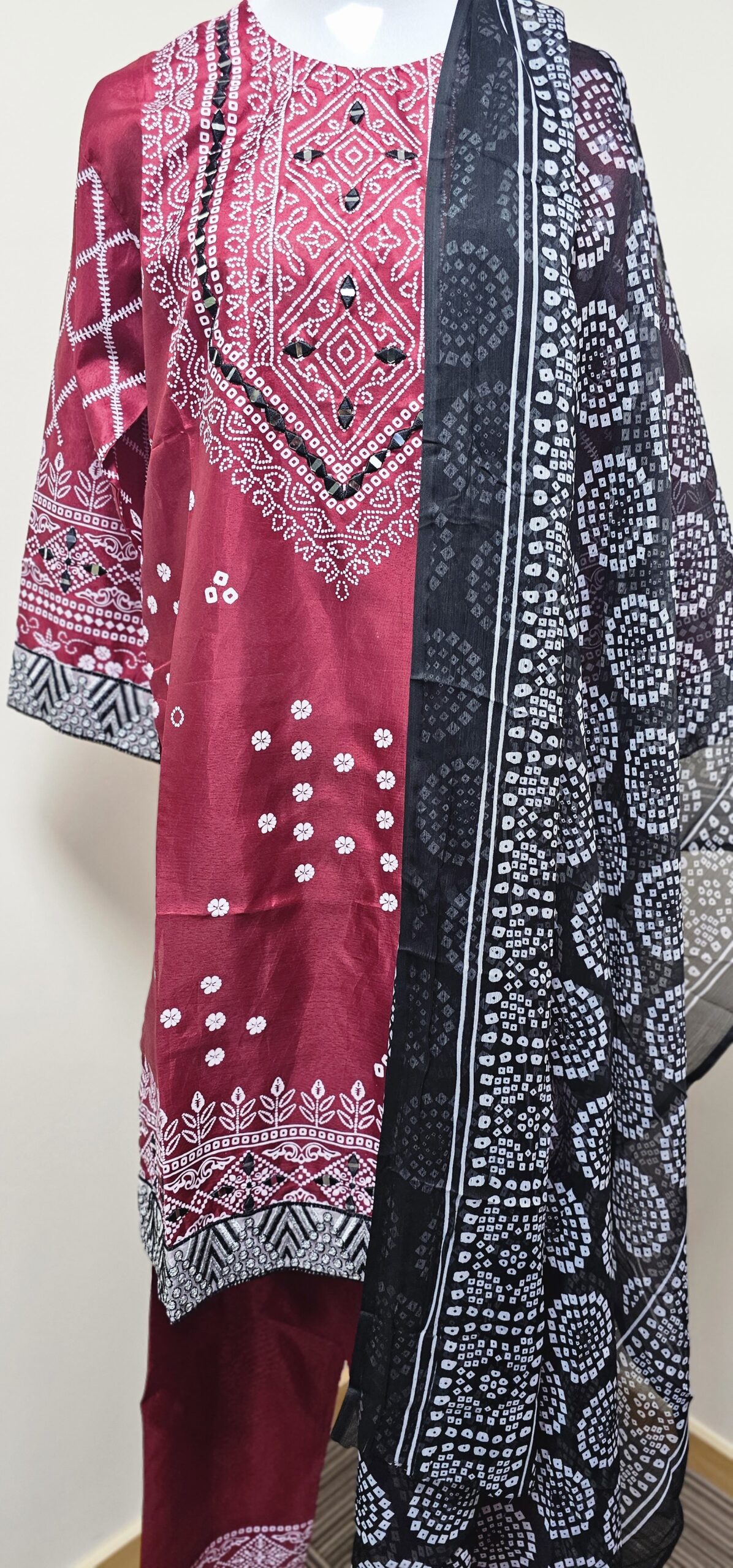 Chunri Design with Mirror Work (3 piece)- Stitched - Farahz